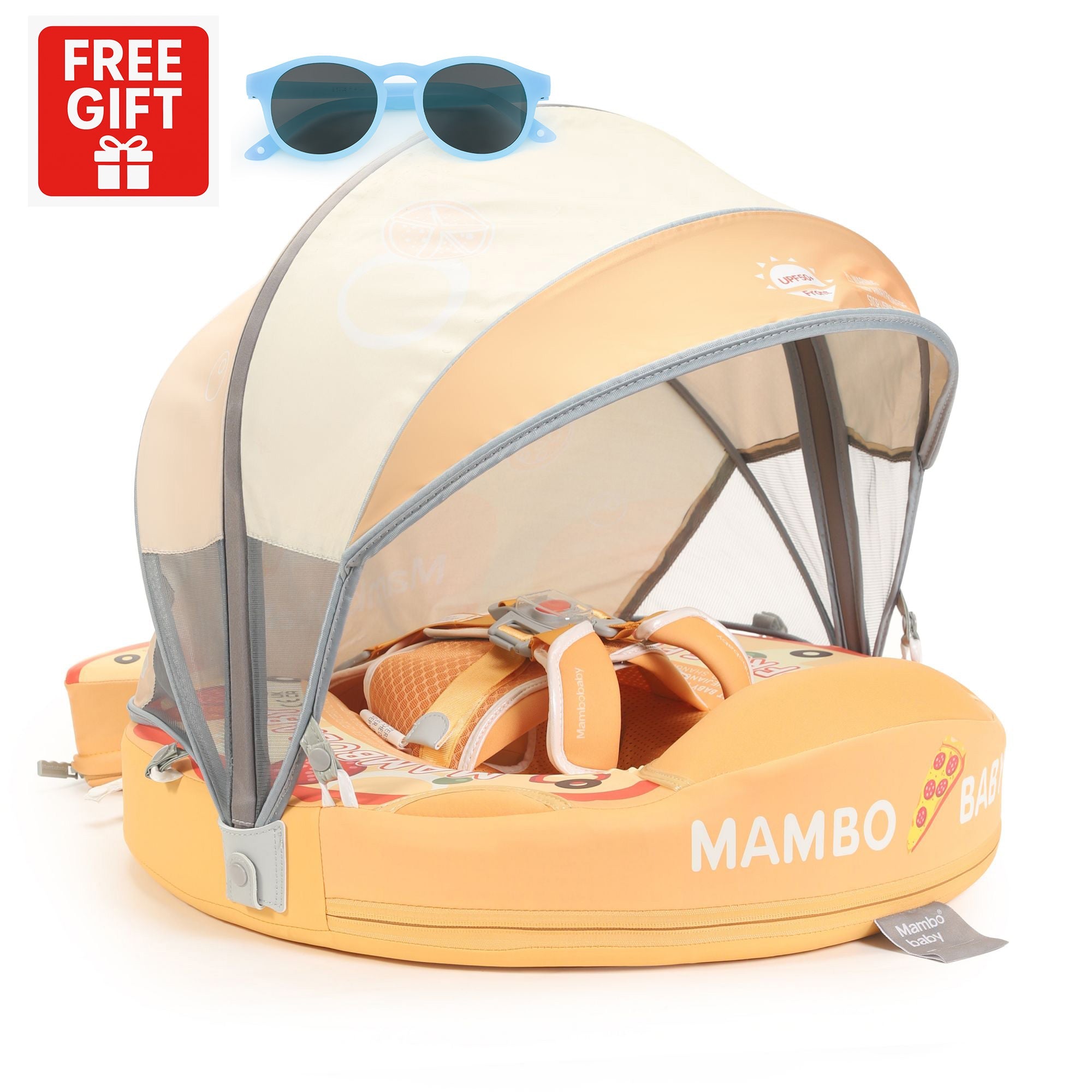 Mambobaby Swim Float with Canopy for 3-24 months, Pizza Orange